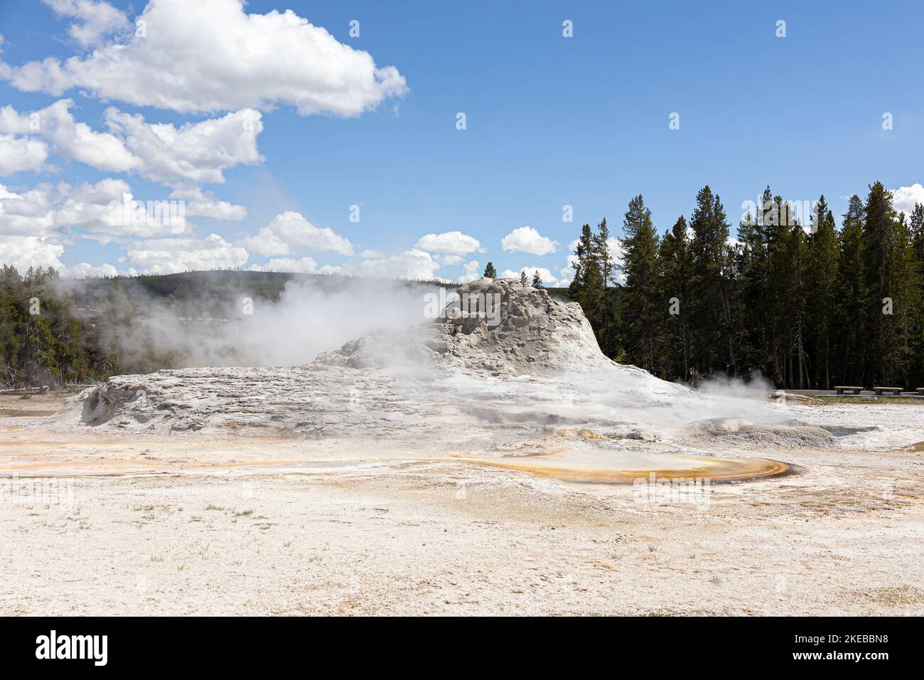 A lake with smoke in Yellowstone national park Stock Photo - Alamy