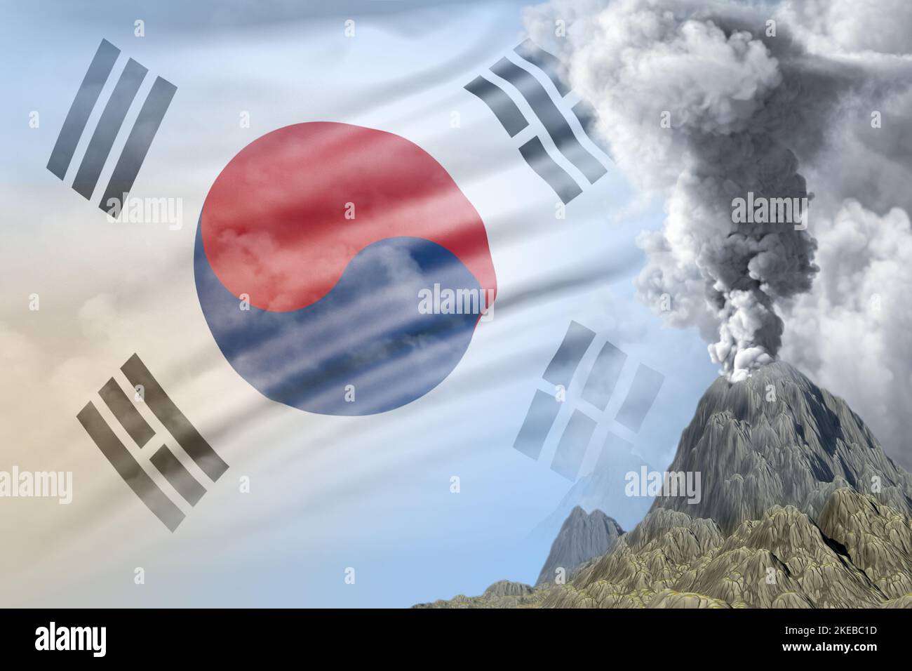 stratovolcano blast eruption at day time with white smoke on Republic ...