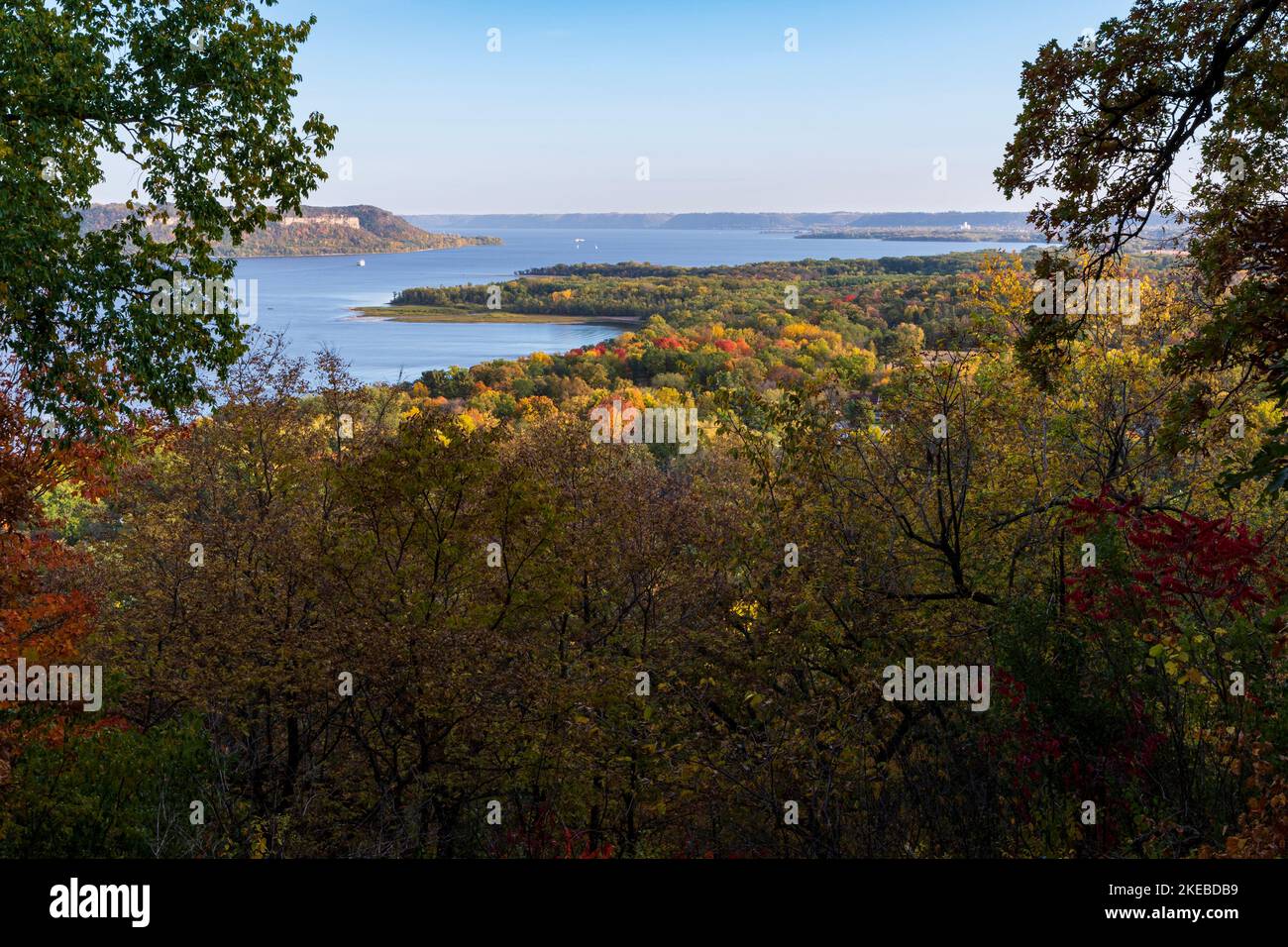 overlooking mississippi river valley from atop bluff in frontenac state ...