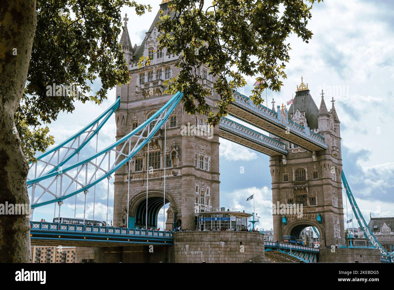 The wide angle view of London's Tower Bridge is the most famous ...