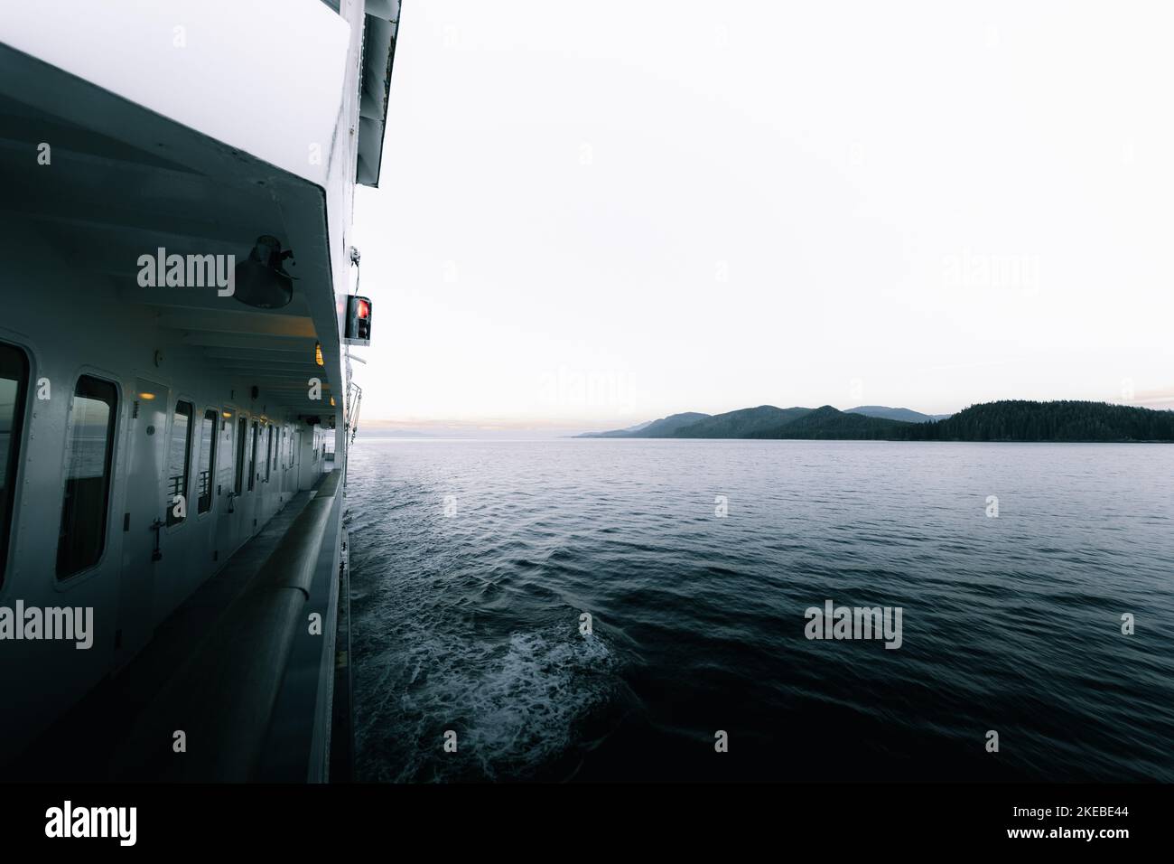 A beautiful shot of a calm sea from a cruise boat window in Alaska ...