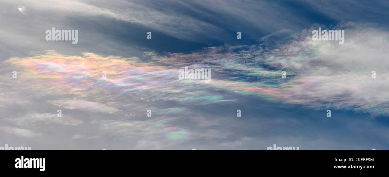 Colourful iridescent cloud over Tameside, Greater Manchester, England ...