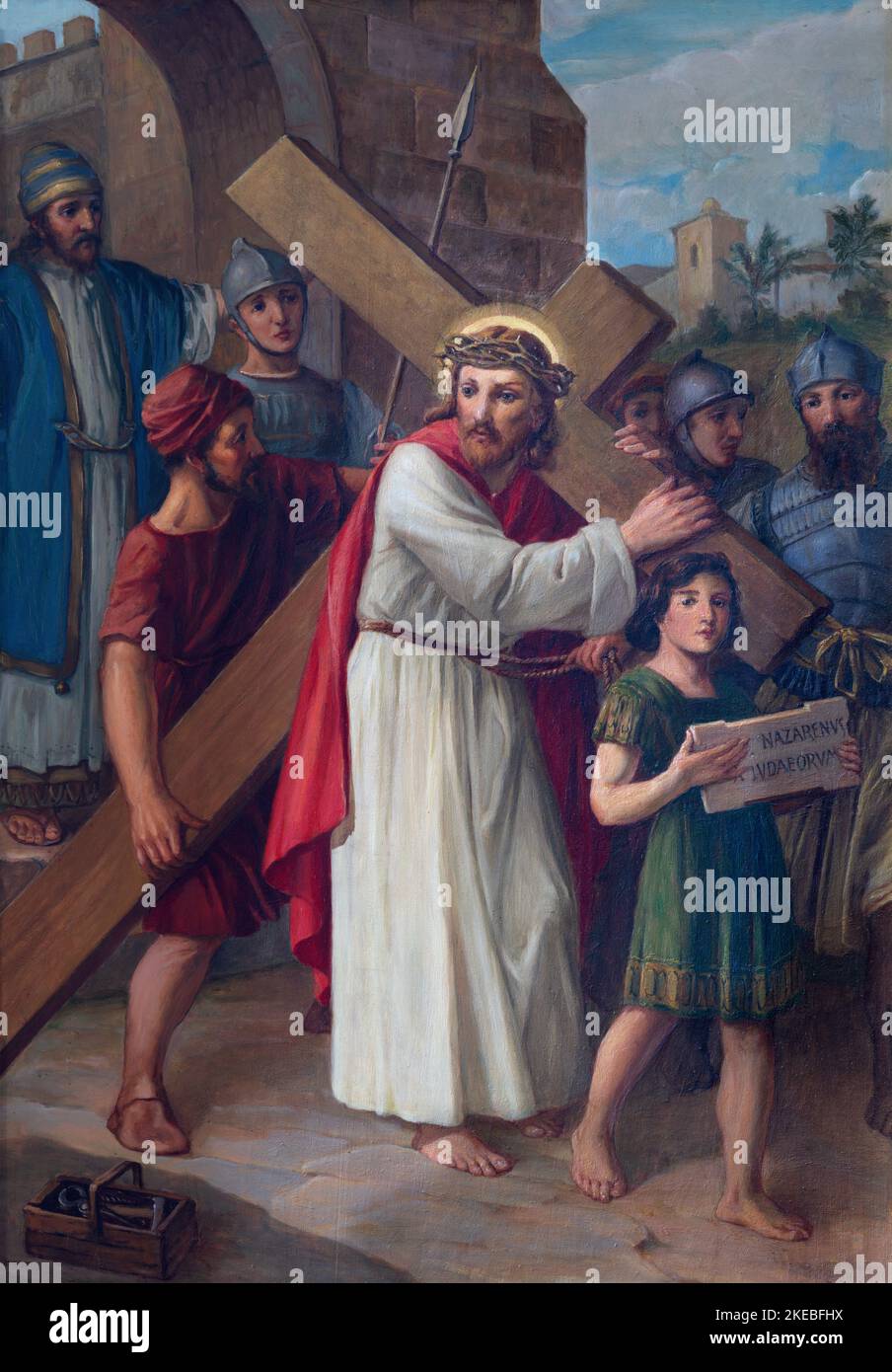 VARALLO, ITALY - JULY 17, 2022: The painting Jesus takes up his Cross ...