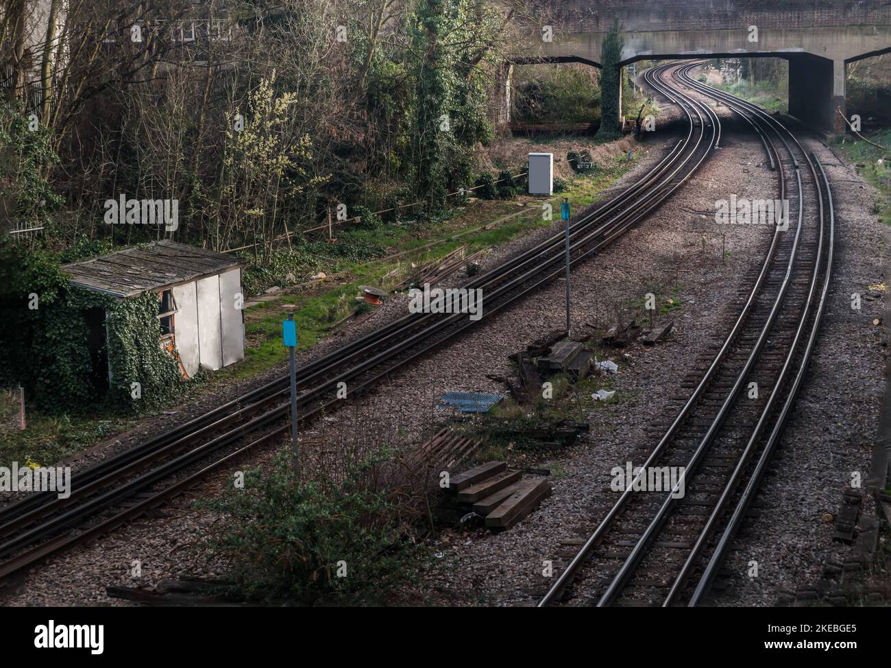 London, England - Mar 06, 2019 : Two old railway tracks stretching into ...