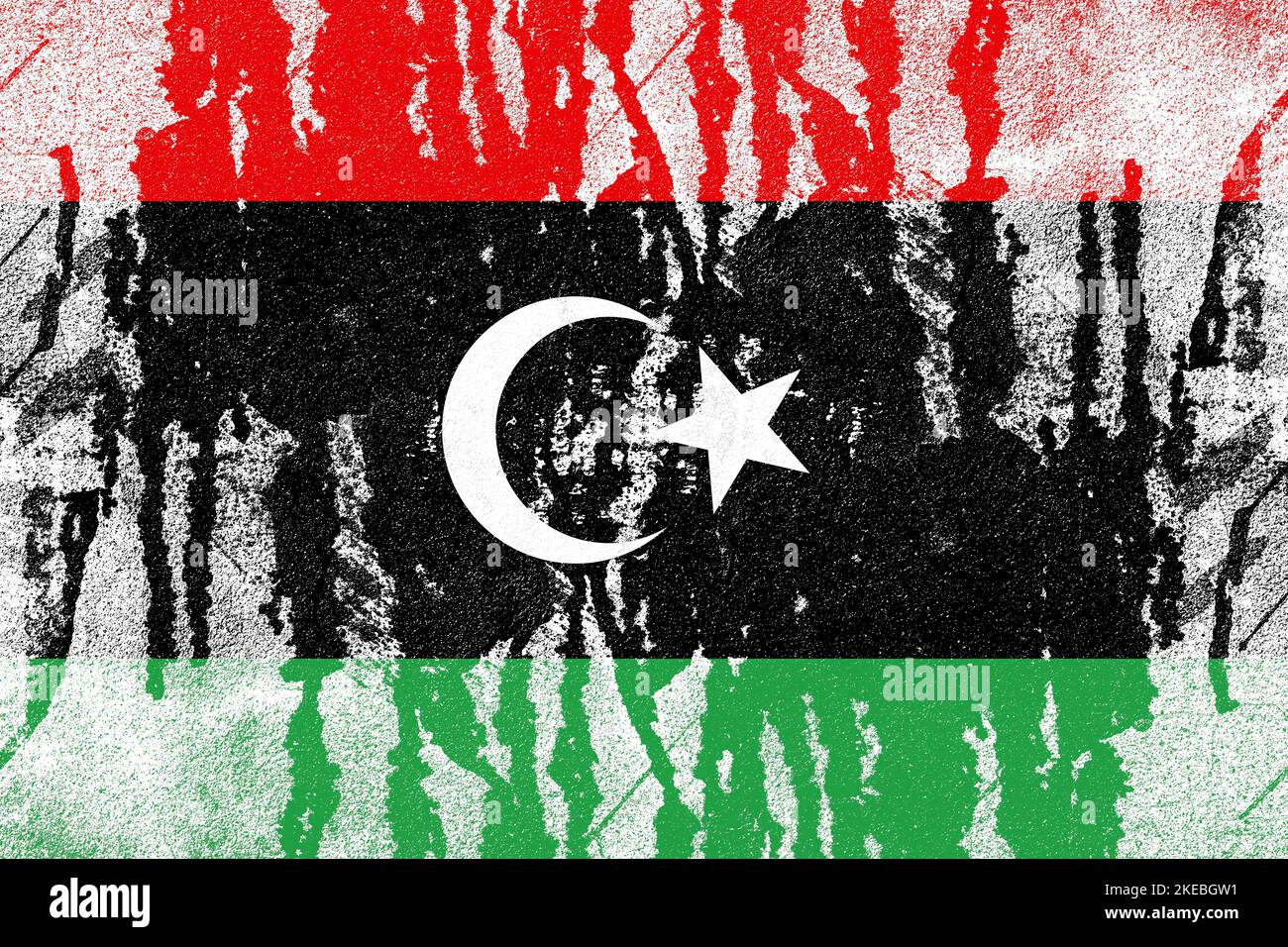 Libya flag painted on old distressed concrete wall background Stock ...