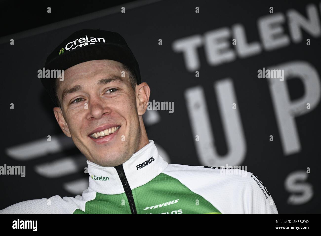 Belgian Laurens Sweeck celebrates on the podium after winning the men's ...