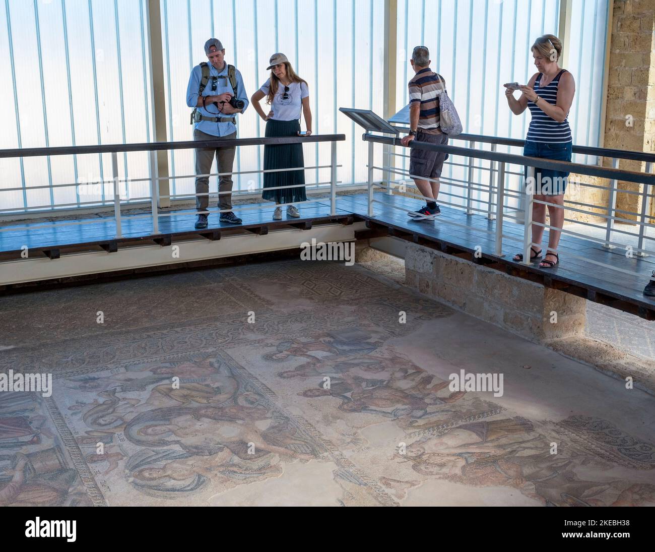 Mosaic depicting the first bathing of the god of winemaking Dionysus in ...