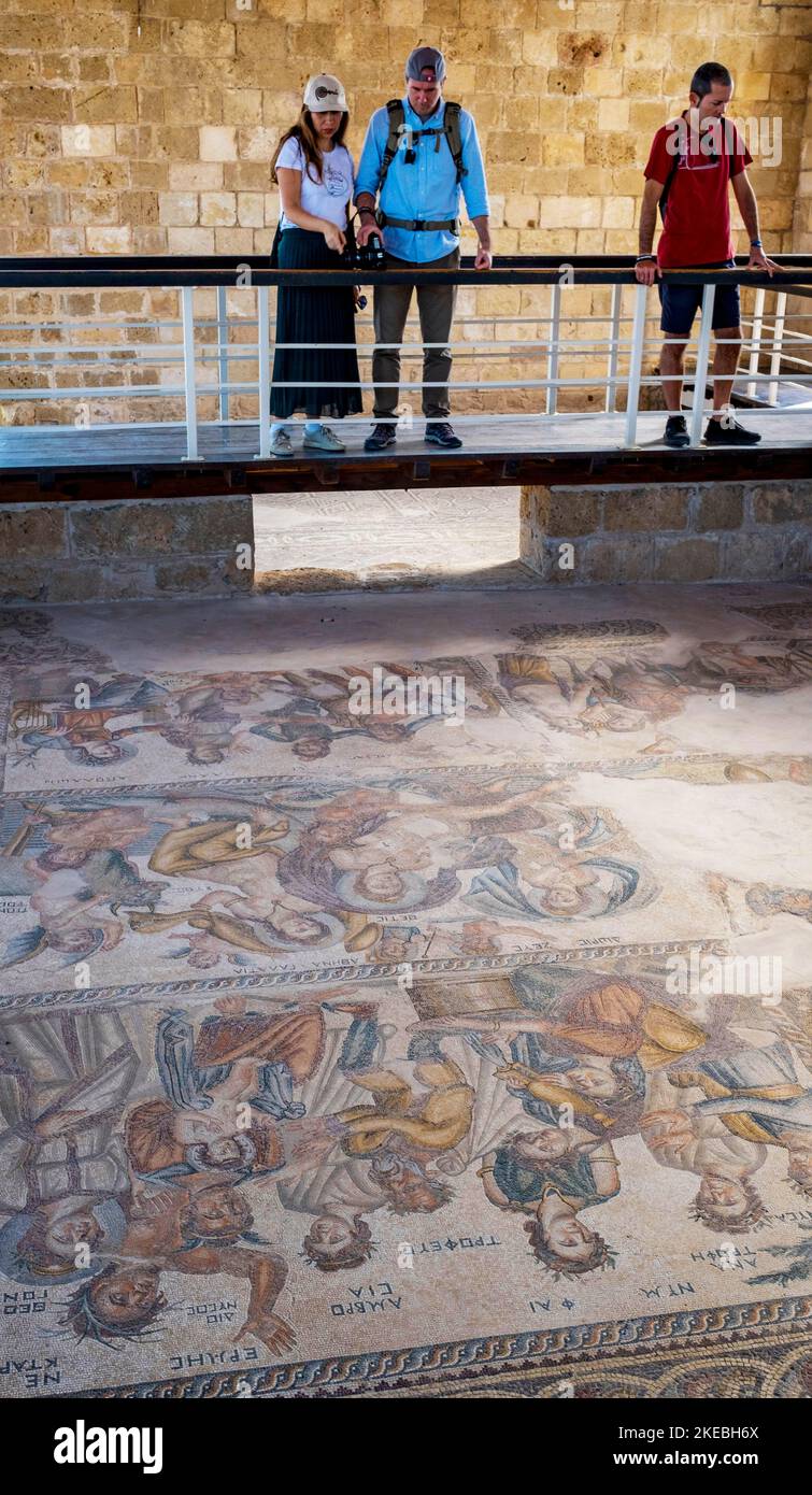 Mosaic depicting the first bathing of the god of winemaking Dionysus in ...
