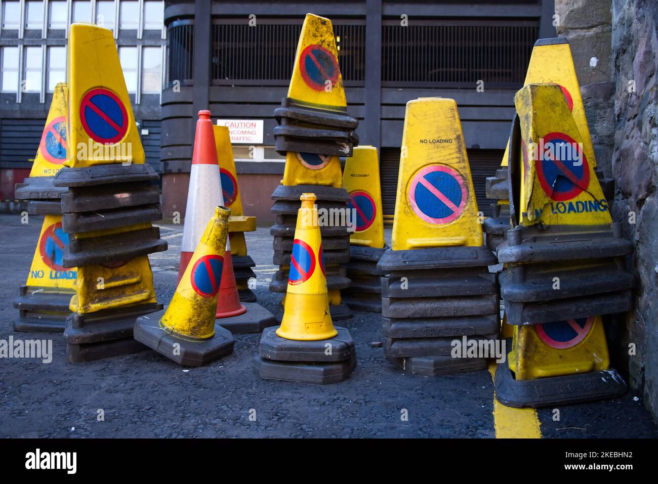 The road cones with clearway traffic signs Stock Photo - Alamy