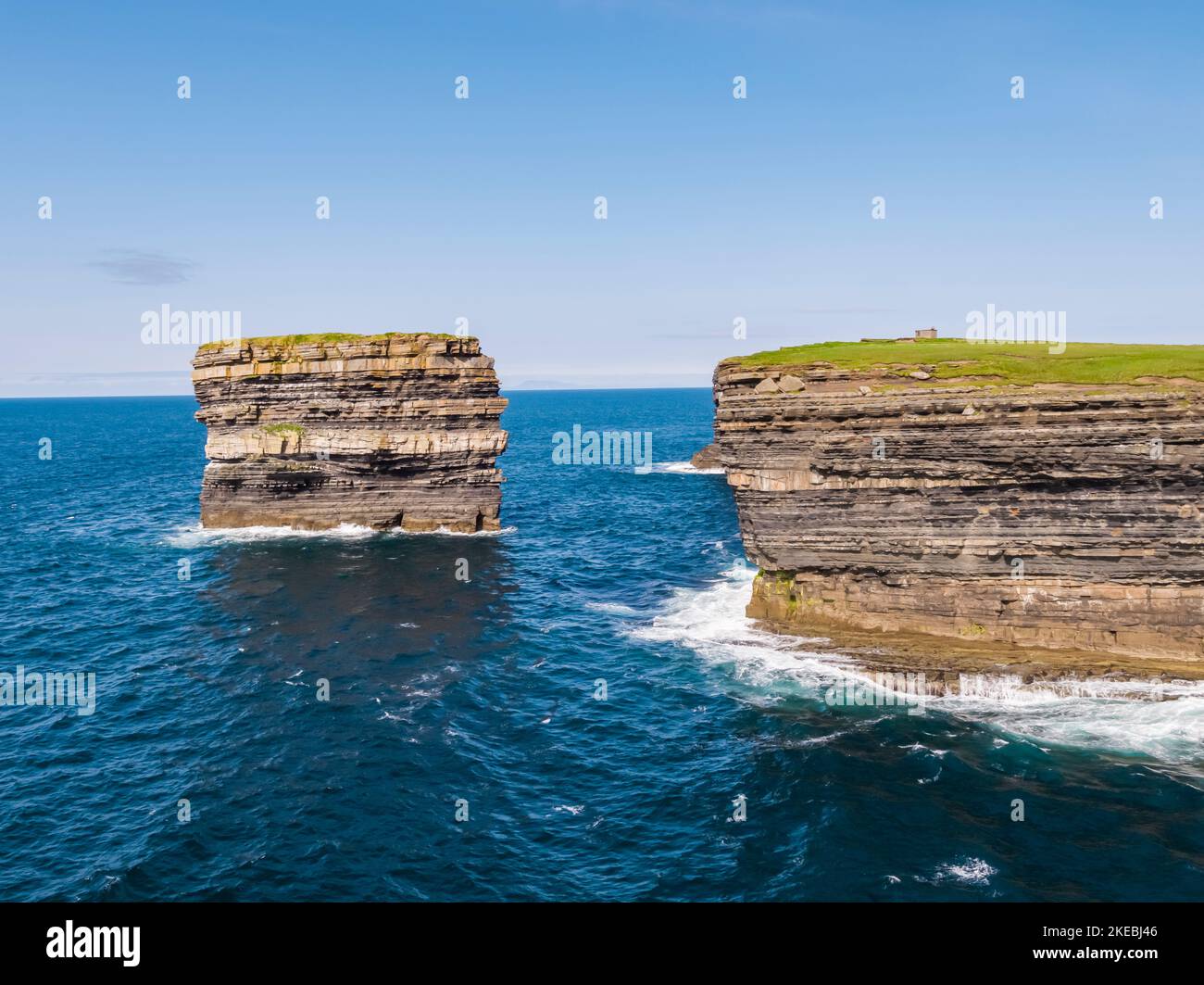 Aerial view of the Dun Briste sea stick at Downpatrick head, County ...