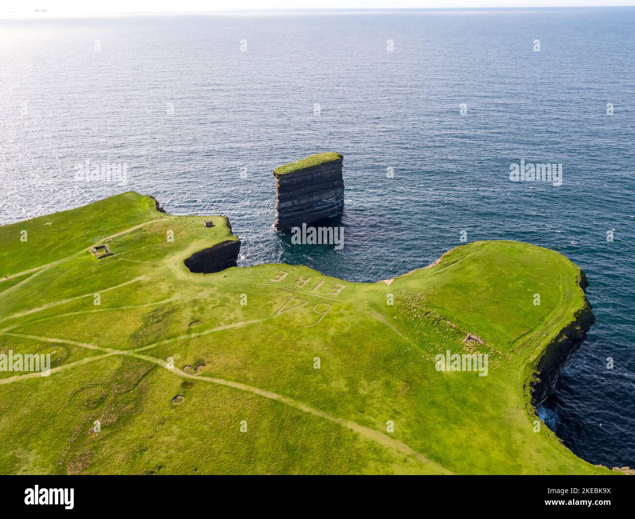 Aerial view of the Dun Briste sea stick at Downpatrick head, County ...