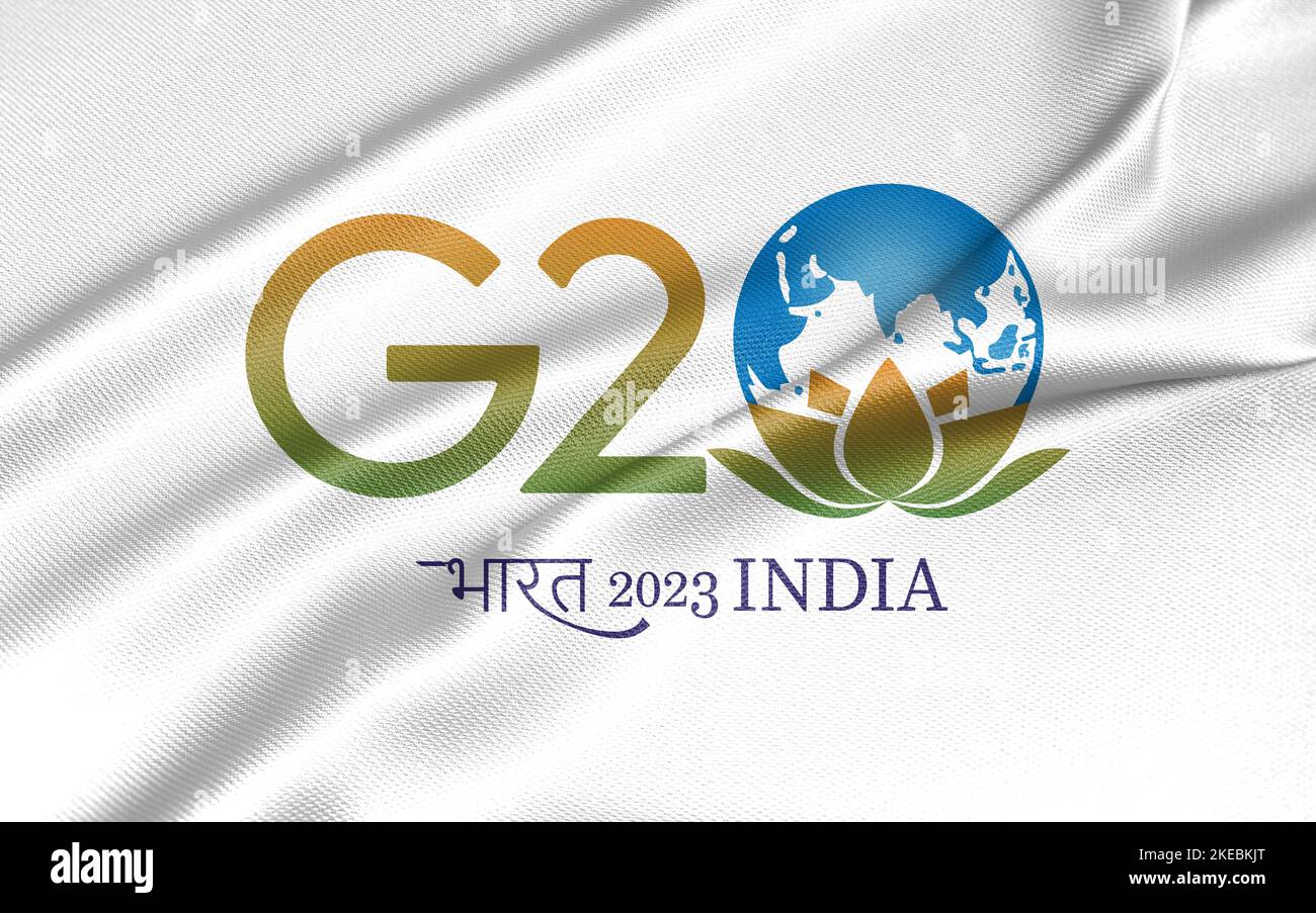 Flag G20 India, Flags The members of the G20 are, G20 2023 colors flag with Text, Copy space, 3d ...