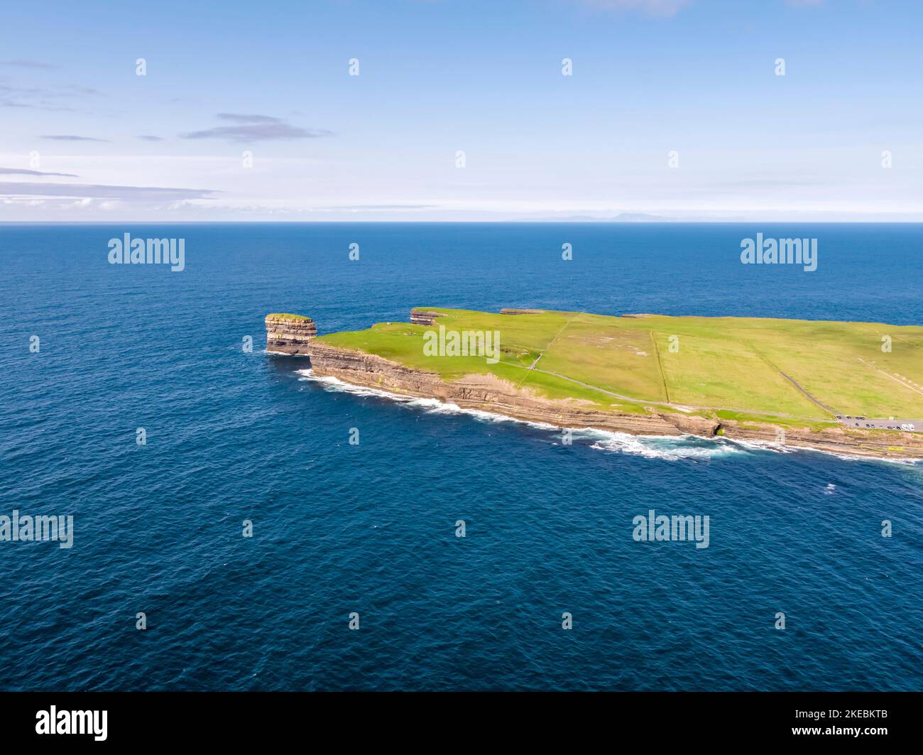 Aerial view of the Dun Briste sea stick at Downpatrick head, County ...