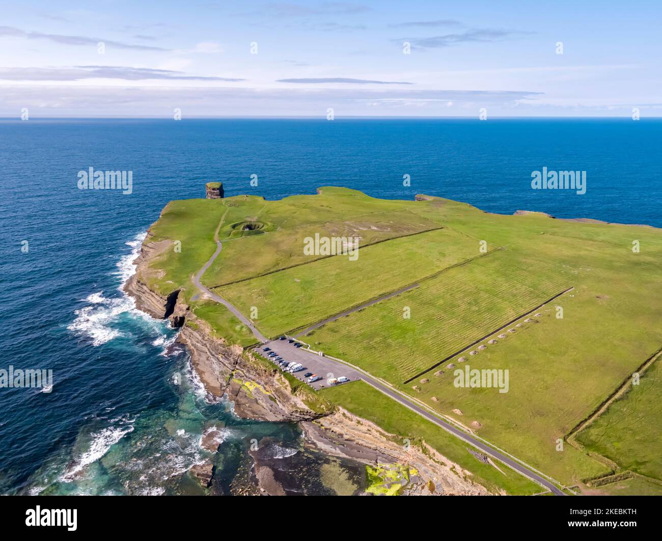 Aerial view of the Dun Briste sea stick at Downpatrick head, County ...