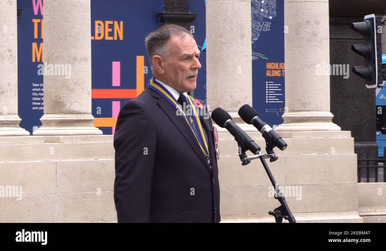 Royal British Legion, Philip Morrison, speaking during an event at the ...