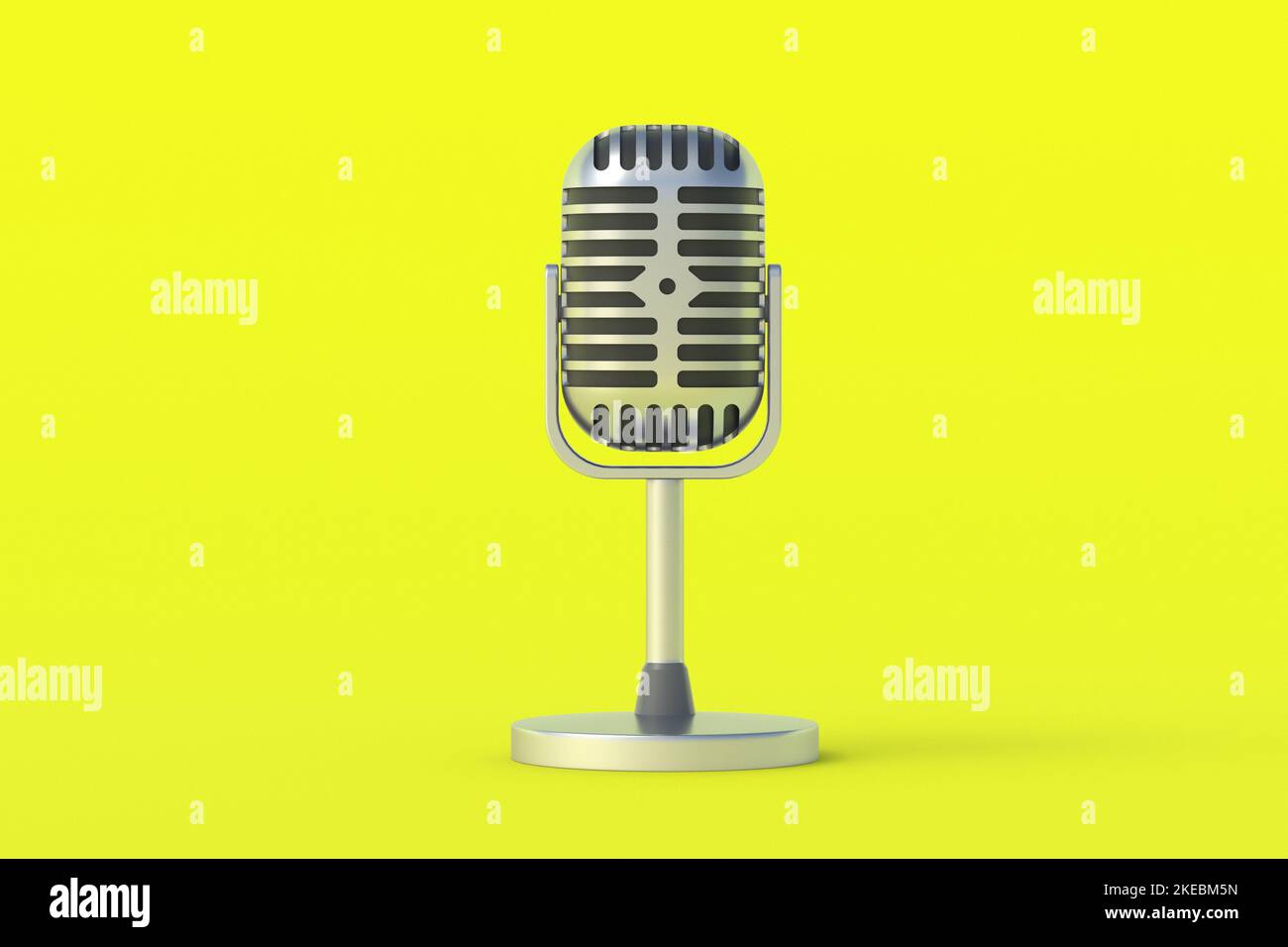 Vintage metallic microphone on yellow background. 3d render Stock Photo ...