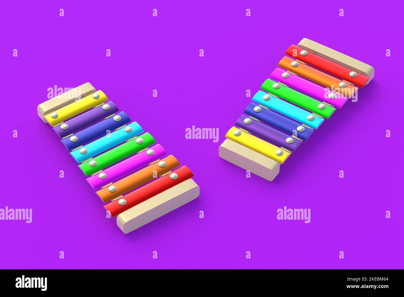Colorful xylophones on violet background. Kids toy. Preschool education ...