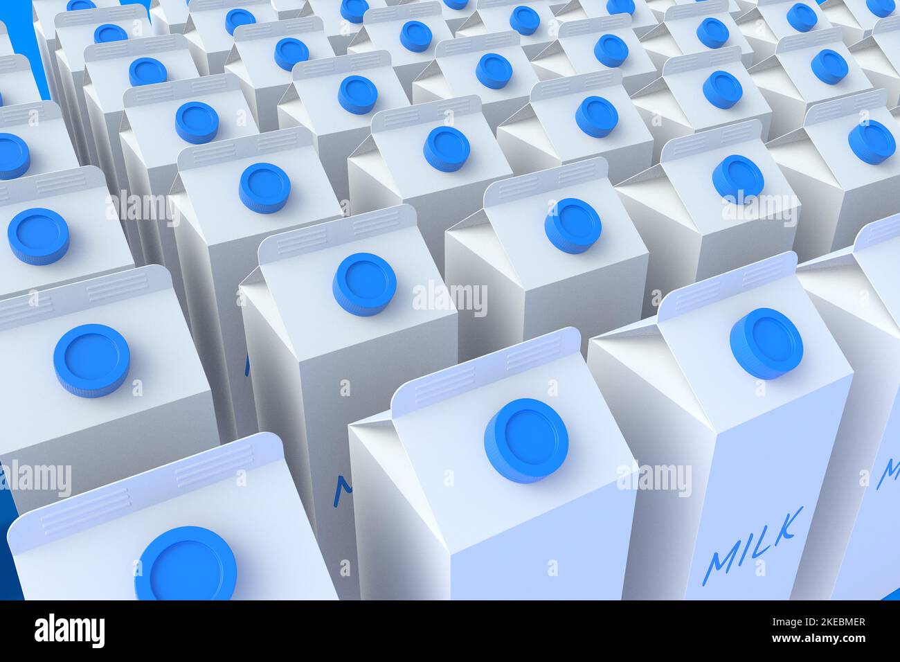 Many rows of carton packs of milk. Dairy beverage. Healthy drink. 3d ...
