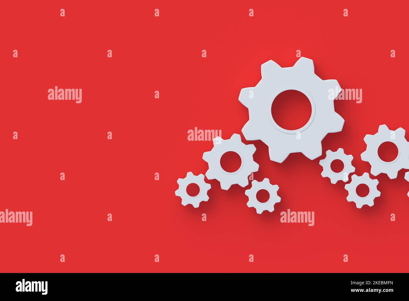 Set of gears on red background. Engineering technology. Mechanism ...