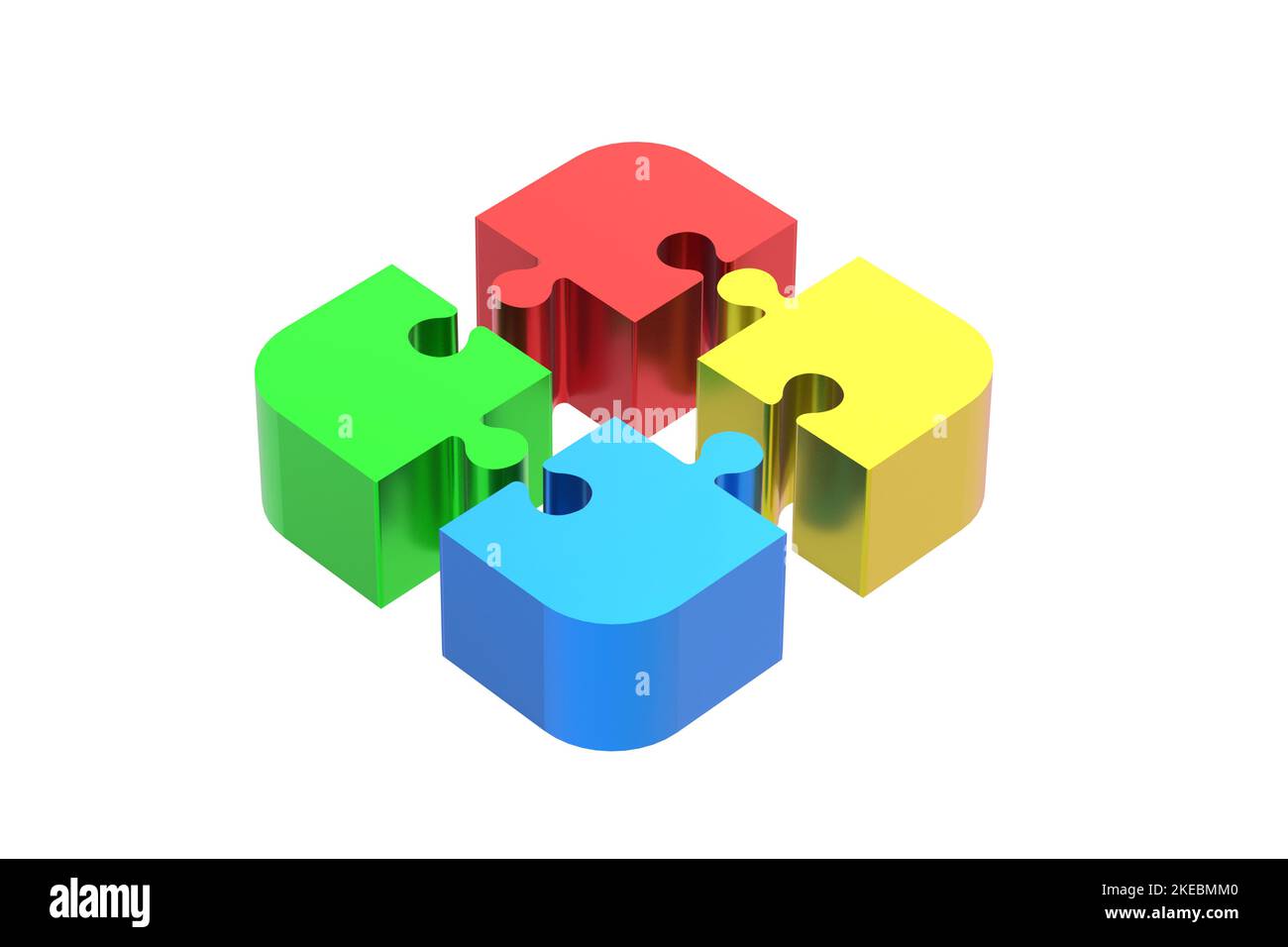Colorful metallized puzzle jiggle pieces with rounded bevel isolated on ...