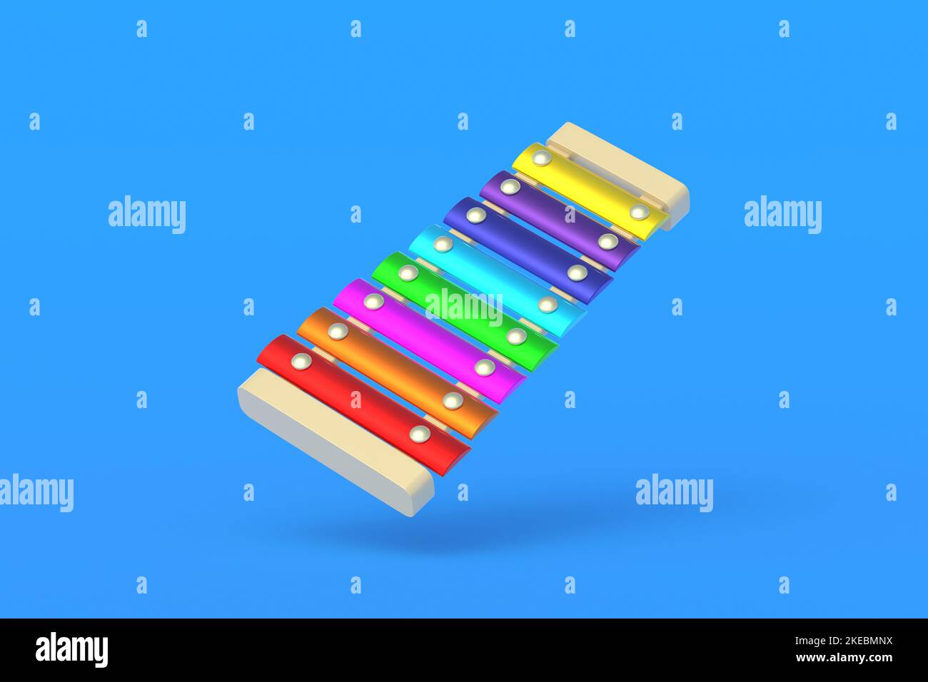 Flying xylophone on blue background. Kids toy. Preschool education ...