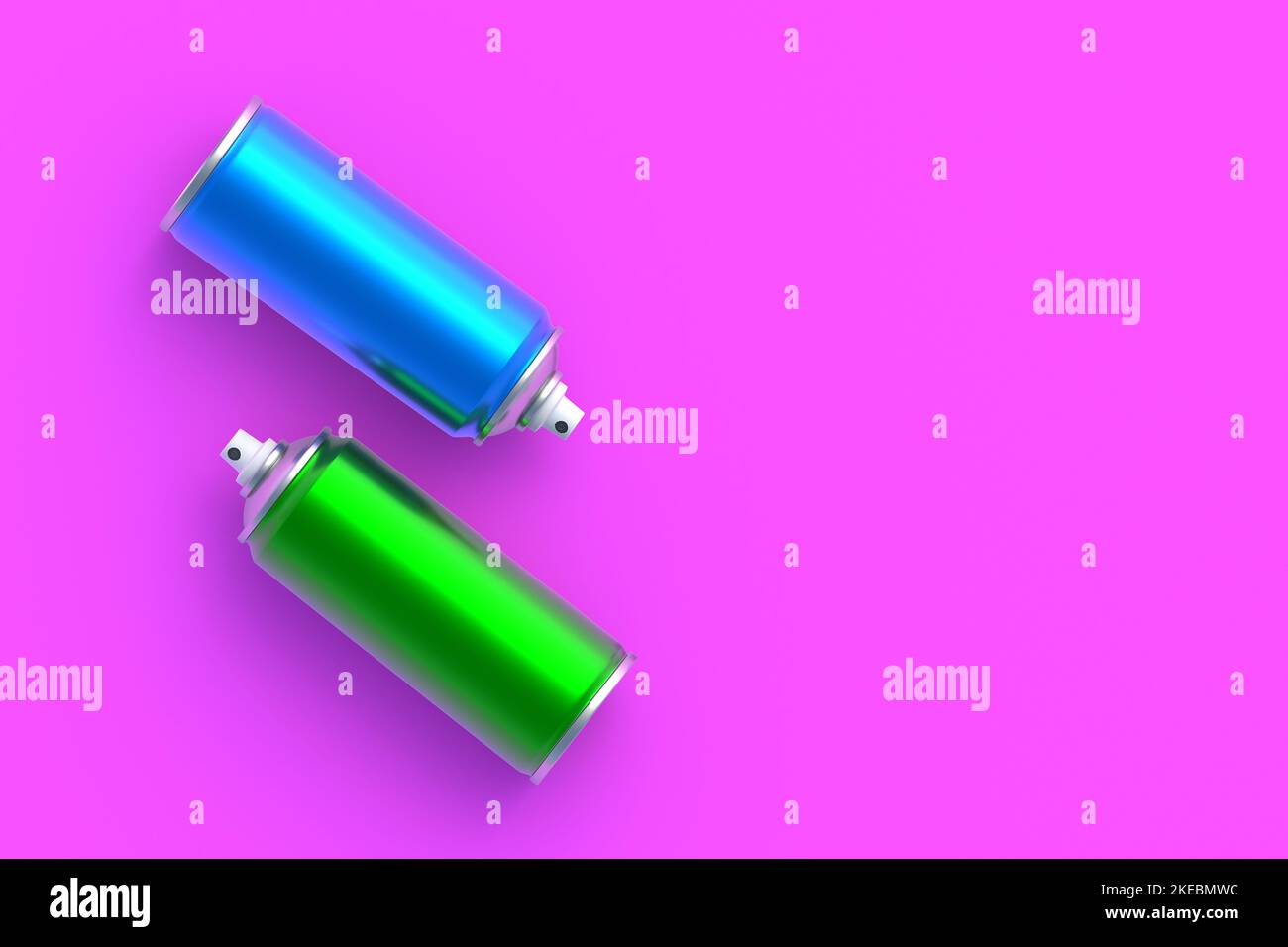 Two metallic cans of spray paint. Hairspray or lacquer. Disinfectant ...