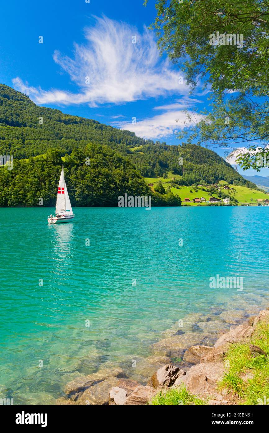 Lake Lungernsee in swiss Alps, Switzerland Stock Photo - Alamy