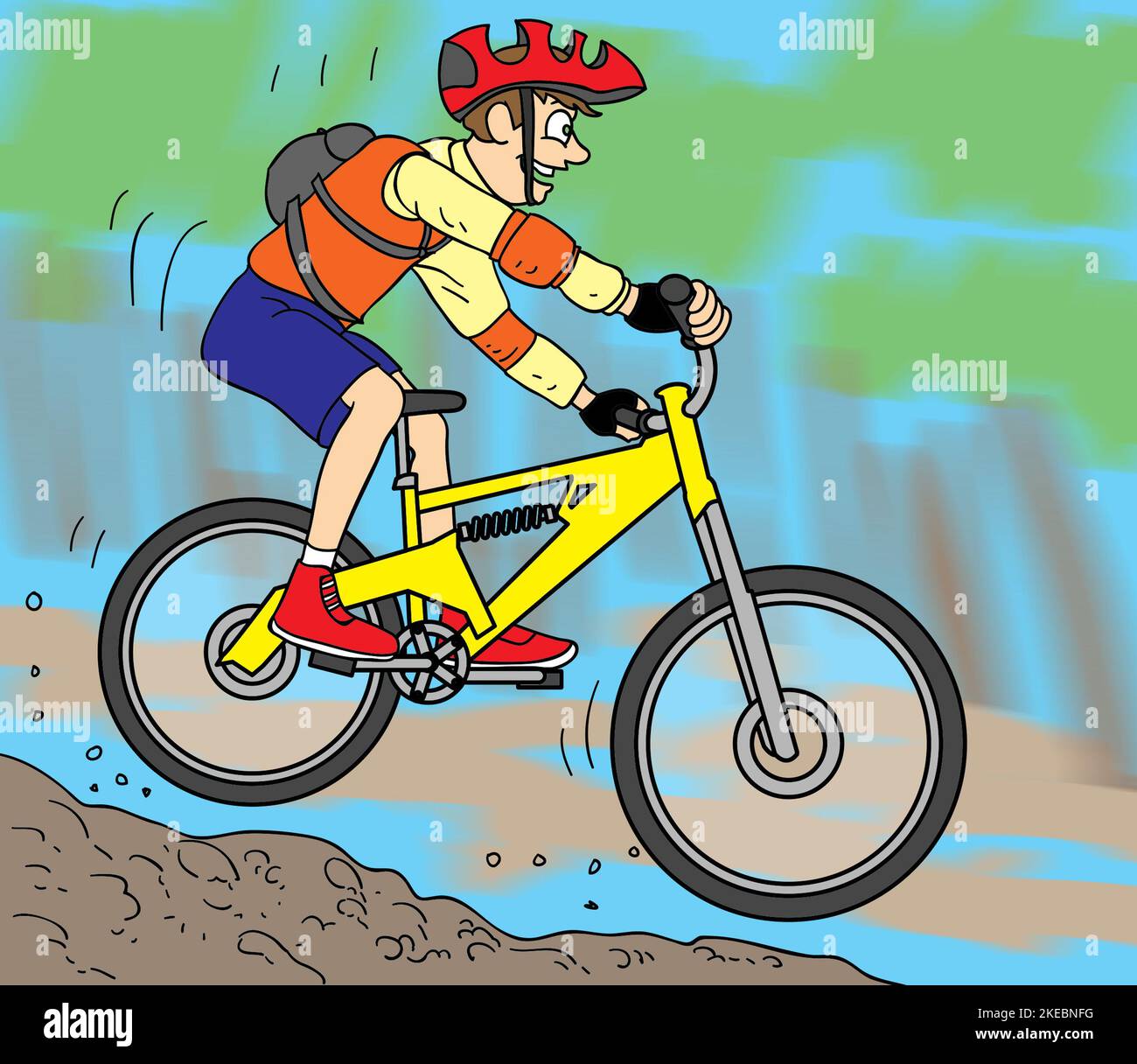 Art showing a man on an all terrain / mountain bike / cross-country ...