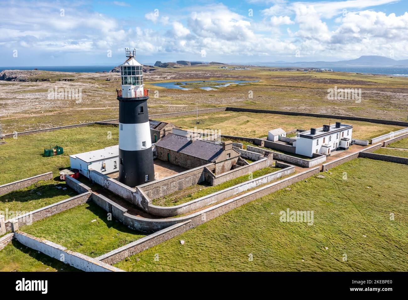 Aerial view of the Lighthouse on Tory Island, County Donegal, Republic ...