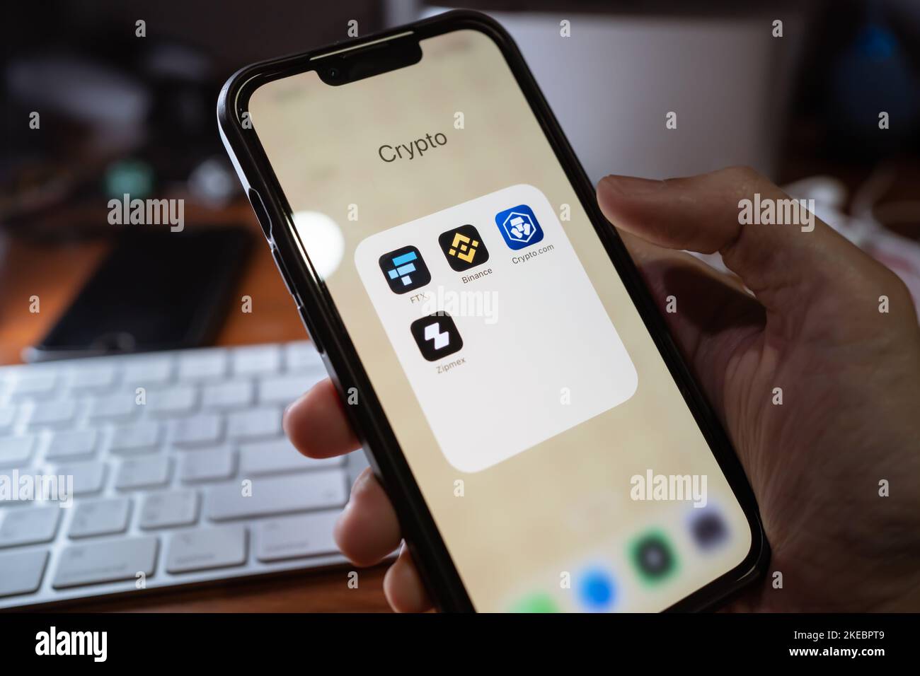 Bangkok, Thailand - November 11, 2022 : iPhone 13 showing its screen with FTX, Binance, Crypto ...