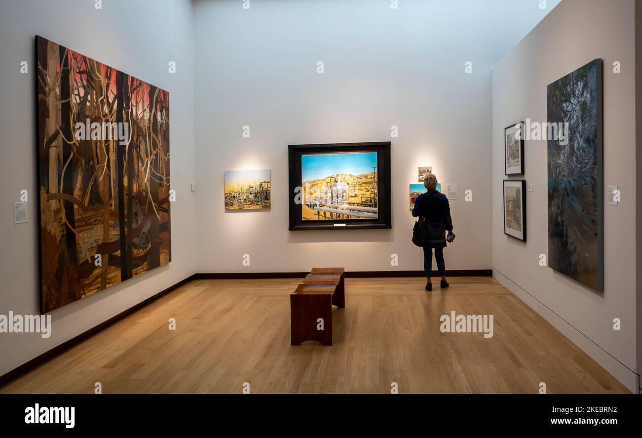 woman viewing art at the New Britain Museum of Art in New Britain CT ...