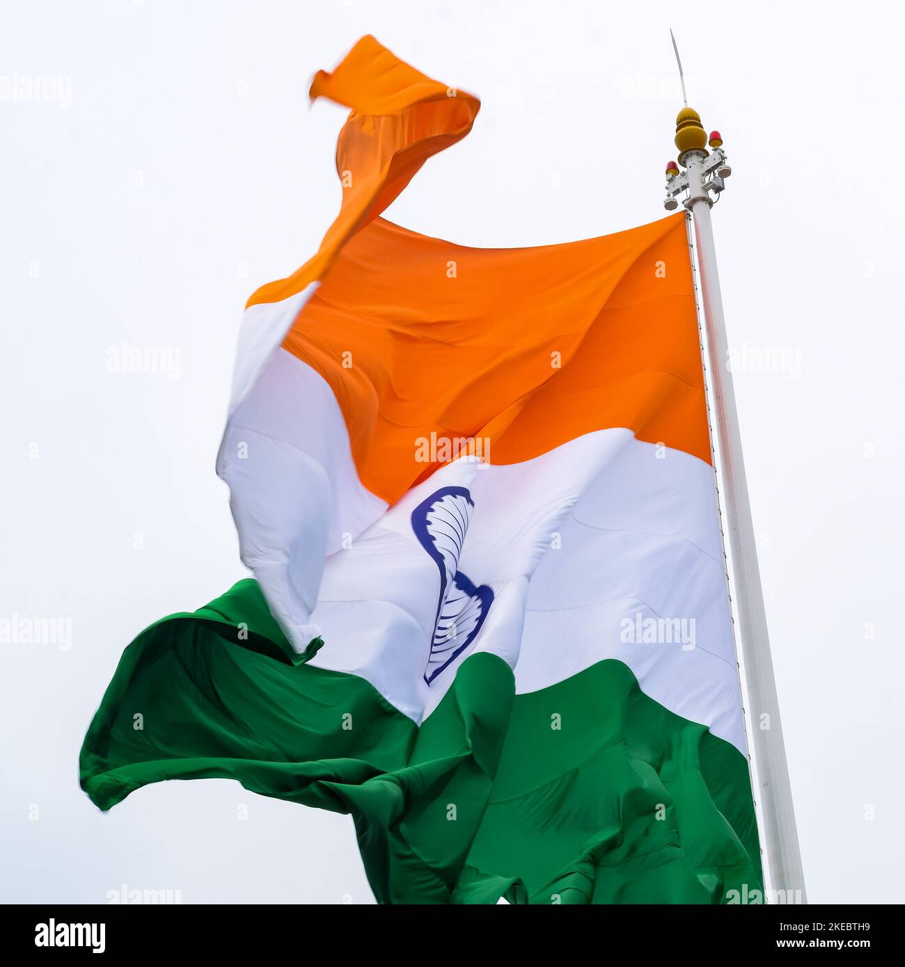 India flag flying high at Connaught Place with pride in blue sky, India ...