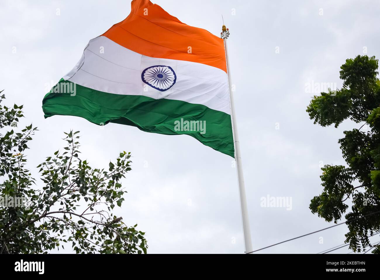 India flag flying high at Connaught Place with pride in blue sky, India ...