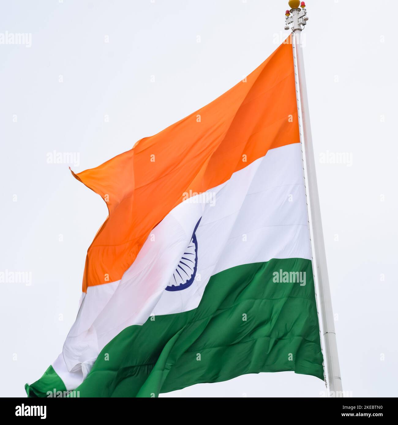 India flag flying high at Connaught Place with pride in blue sky, India ...