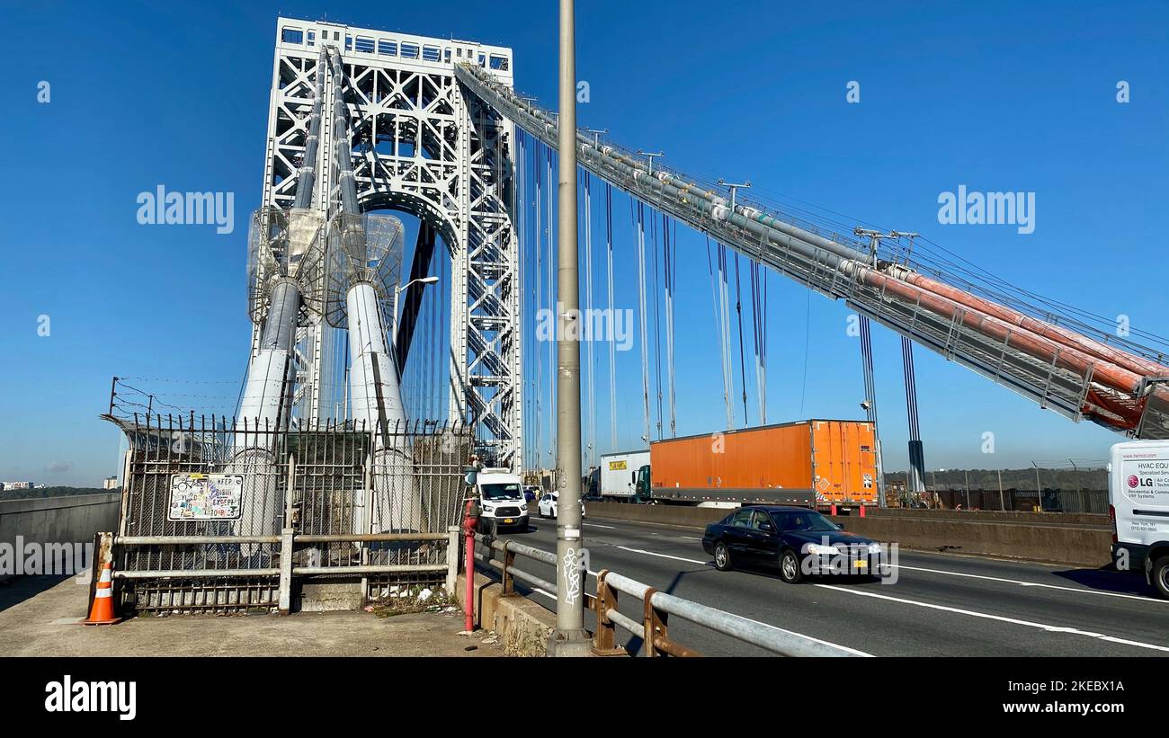 New York, NY, USA - Nov 11, 2022: The use of steel and cable as seen on ...