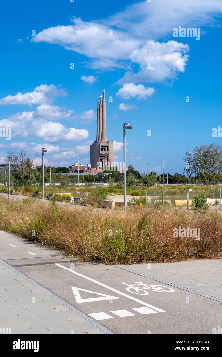 traffic sign in an exclusive lane for bicycles in Barcelona Stock Photo ...