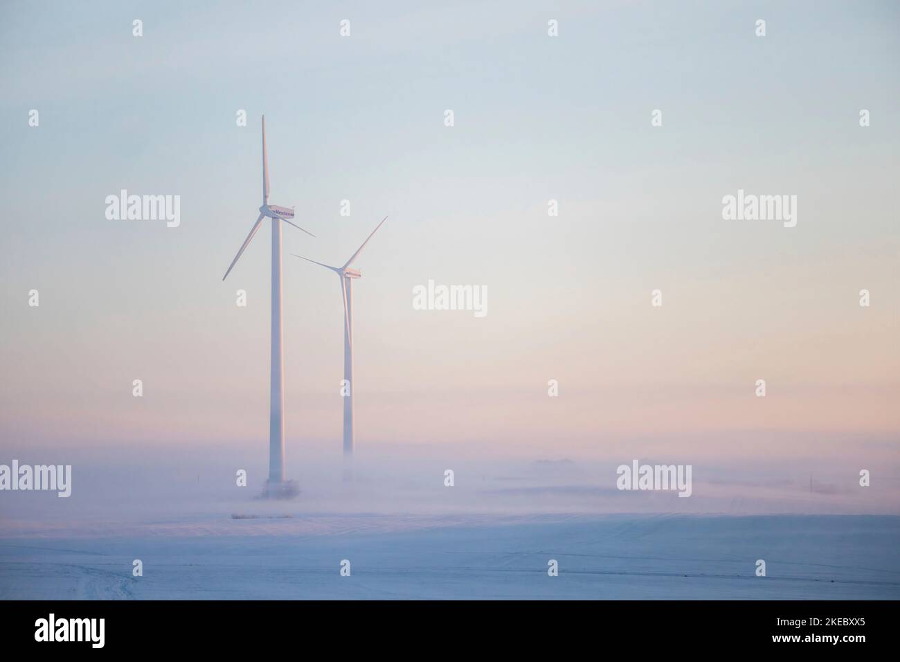 Wind turbine in fog Stock Photo - Alamy