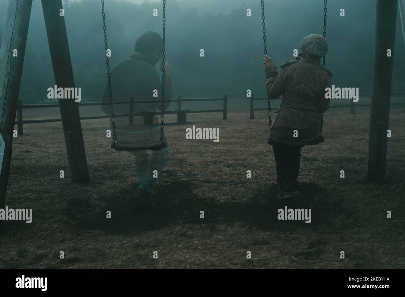 Concept of afterlife and memory for parents or lost love. Back view of ...