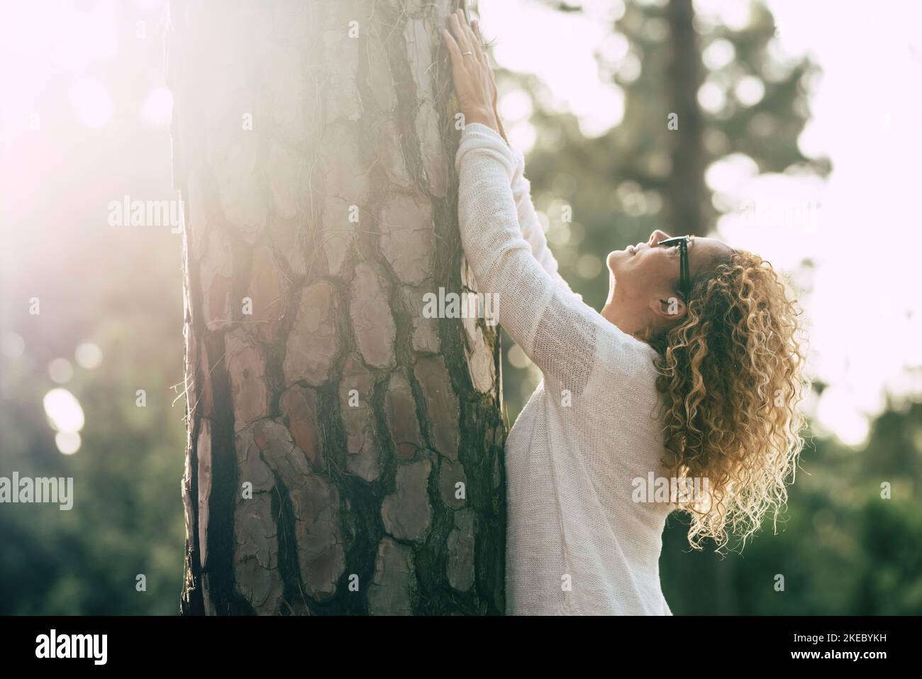 People loving nature park and saving natural resources in world. Woman ...