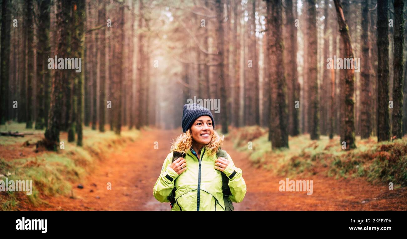 Excited tourist enjoy nature in leisure outdoor activity excursion ...