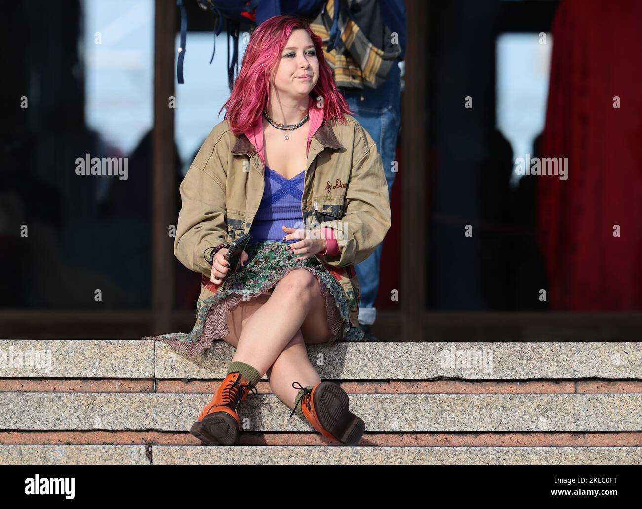 Venice, Italy. 12th Nov, 2022. British actress Liv Hill and British ...