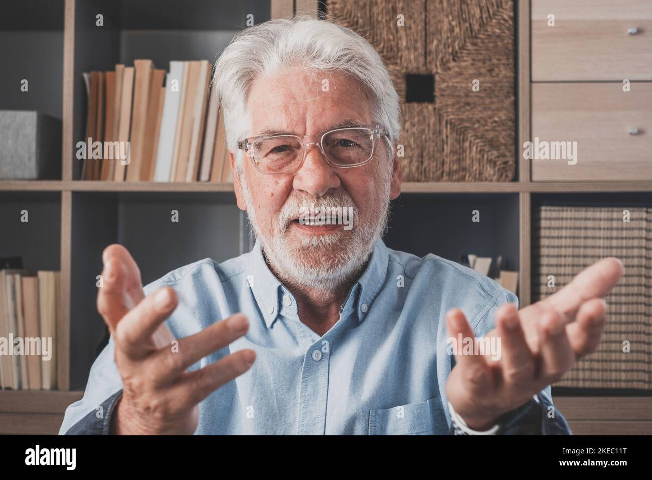 Head shot portrait confident old businessman coach wearing glasses ...