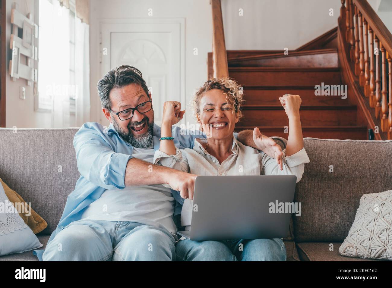 Joyful husband wife using hi-res stock photography and images - Alamy