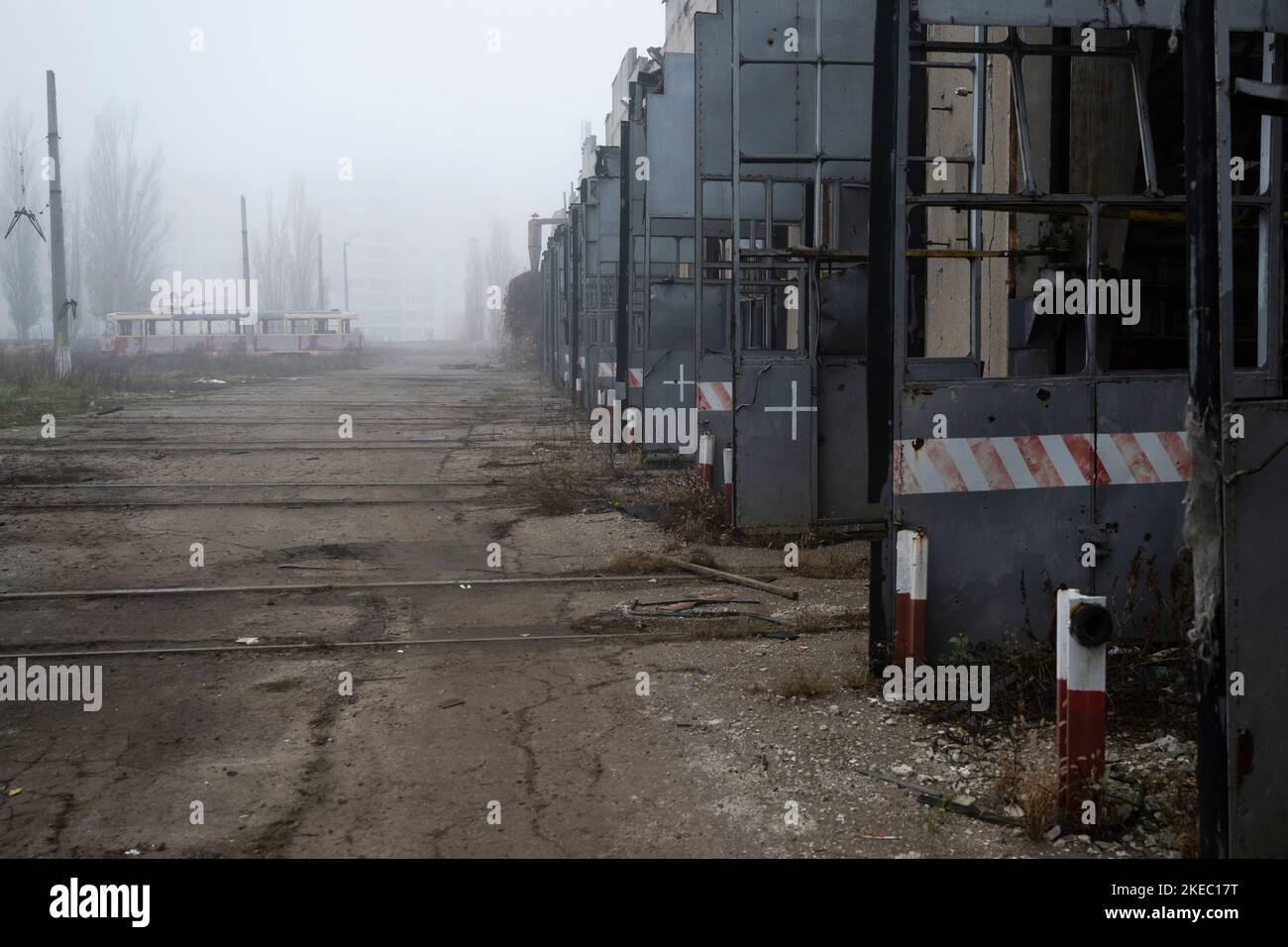 Charkov, Ukraine. 10th Nov, 2022. Destroyed tram depot with Tatra T3 ...
