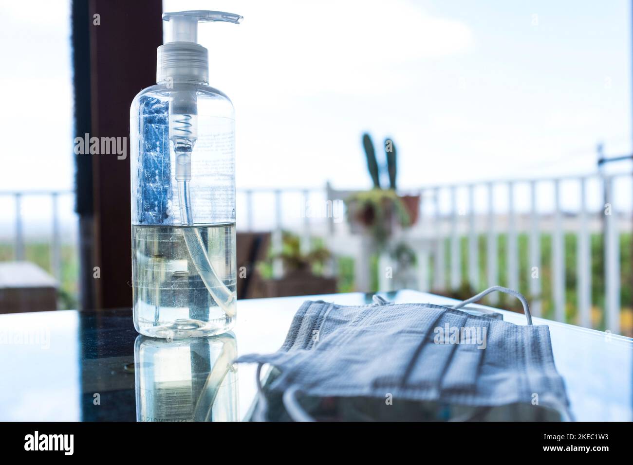close up of gel antibacterial disinfectant and medical and surgical ...
