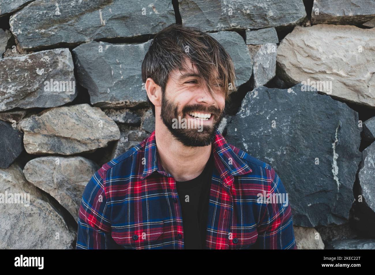one beautiful man smiling and laughing - portrait and closeup of ...