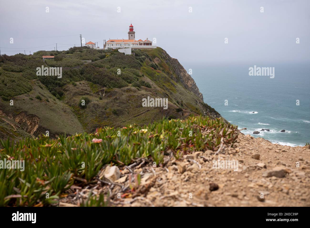 Coastal landscape at Cabo da Roca lighthouse in Portugal during the day ...