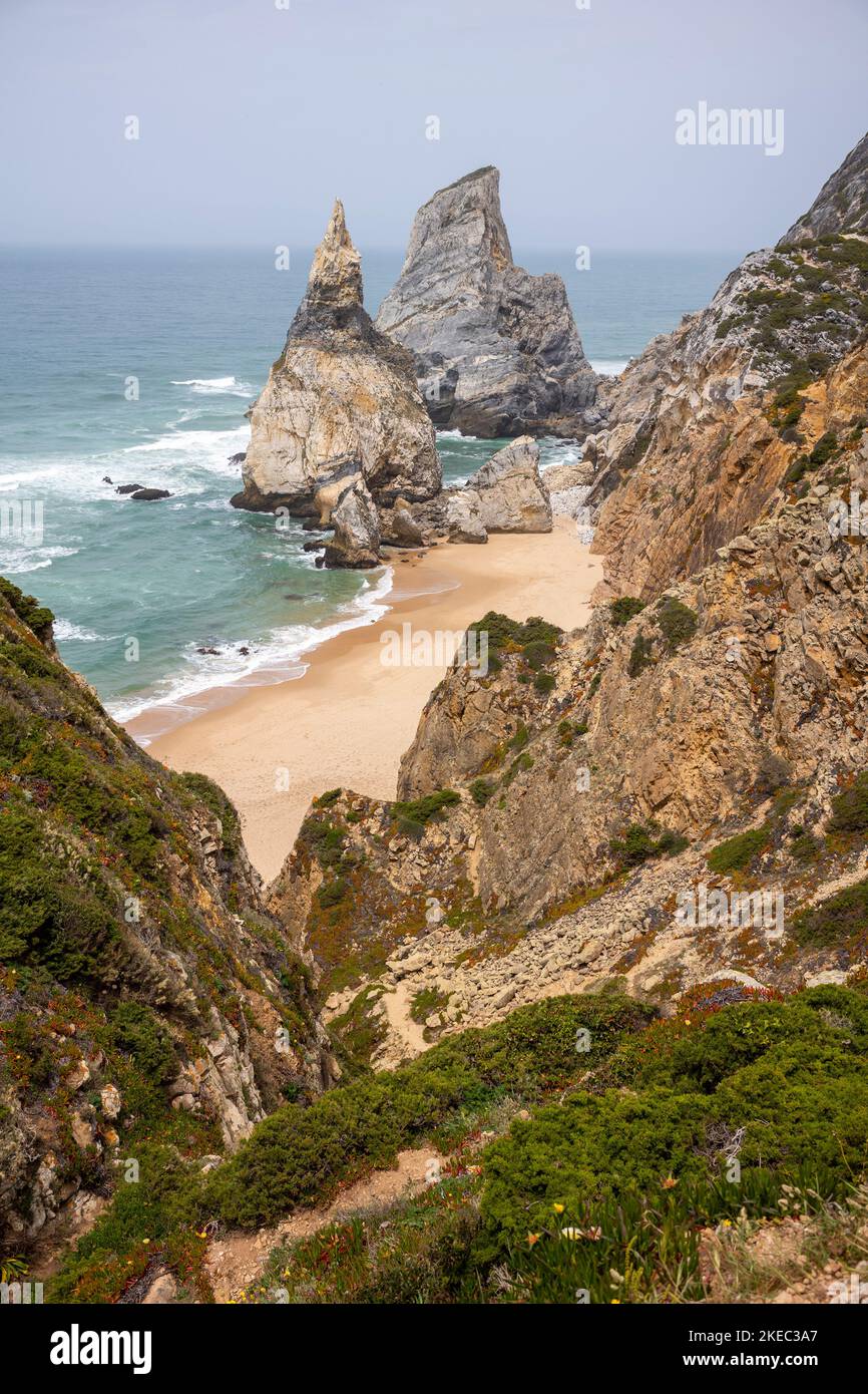 Praia da Ursa coastal landscape in Portugal during the day in summer ...