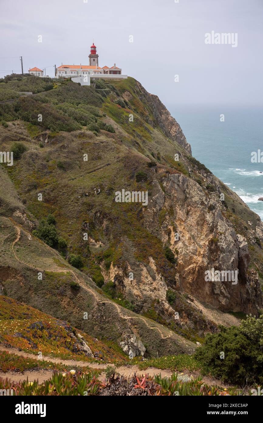 Coastal landscape at Cabo da Roca lighthouse in Portugal during the day ...