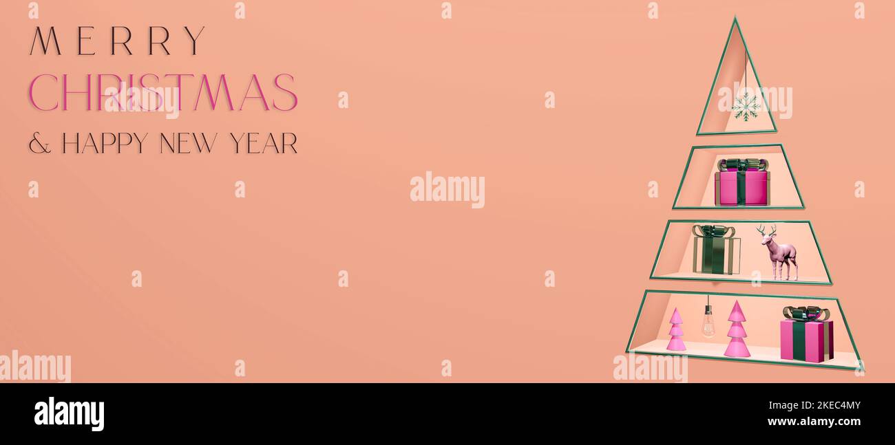 Merry Christmas and Happy New Year. Background shelf stand frame ...